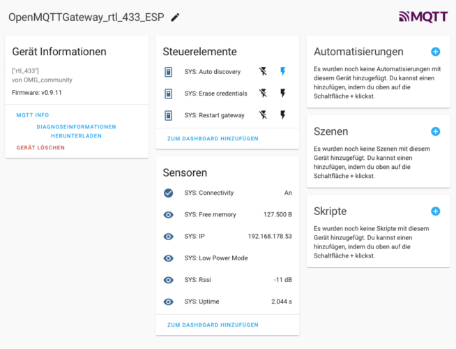 Homeassistant – 433Mhz Temperatursensor OpenMQTT Gateway – ATLANE